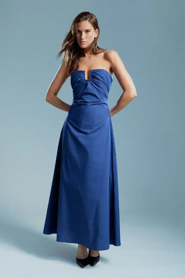 Bardot Lora Poplin Strapless Maxi Dress - Navy