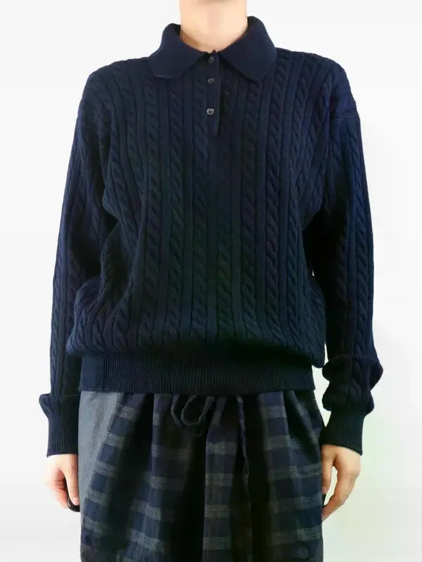 Miu Miu Navy Cable Knit Polo Collar Sweater
