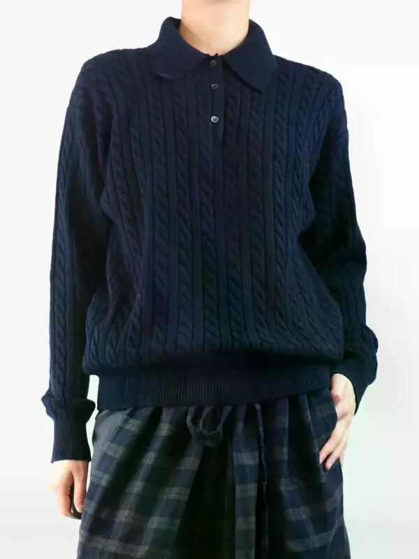 Miu Miu Navy Cable Knit Polo Collar Sweater