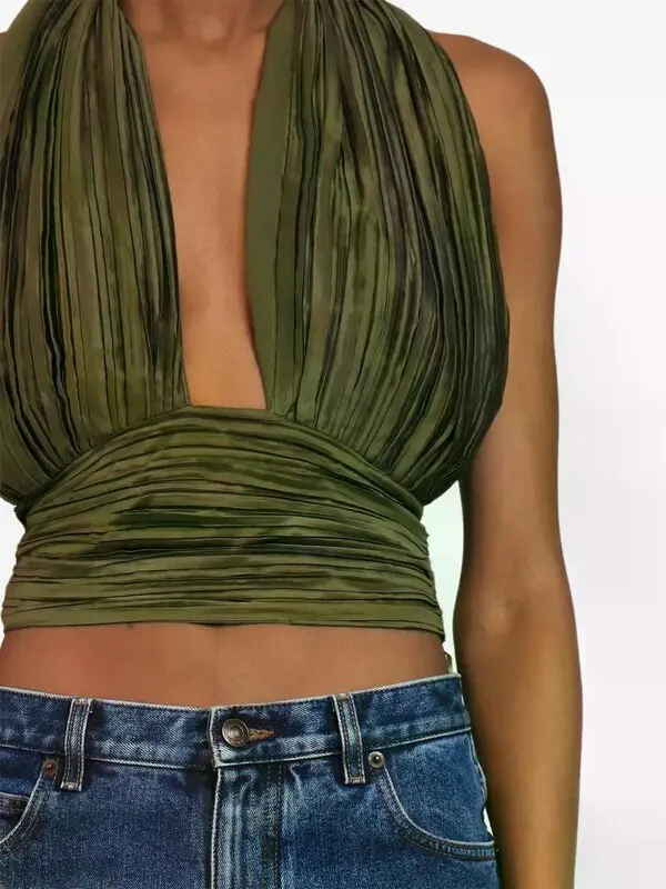 Cult Gaia Pleated Halter Neck Blouse