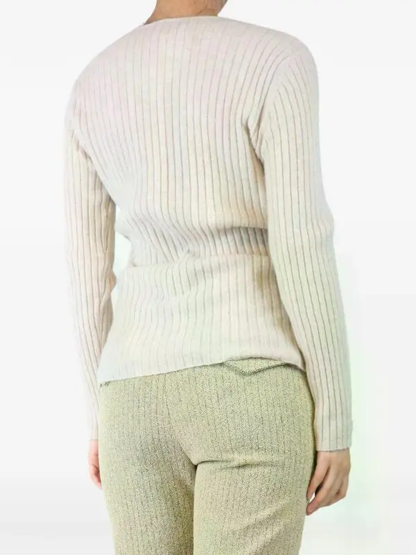 ALLUDE Ribbed Knit Crew Neck Long Sleeve Sweater - Neutrals