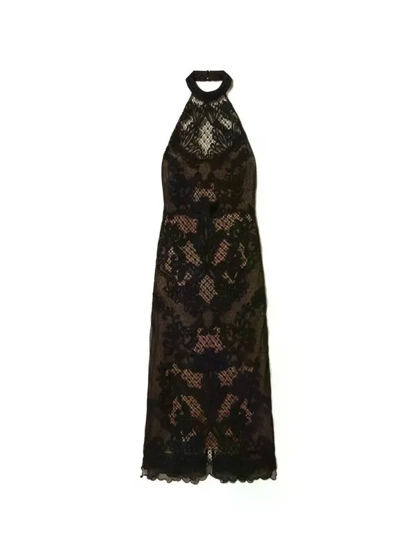 TWINSET Long Embroidered Mesh Dress - Black