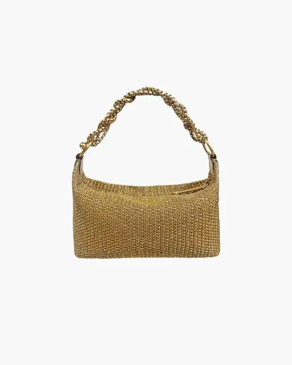 Eric Javits Aurelia Midas Metallic Knit Pouch With Leather Trim