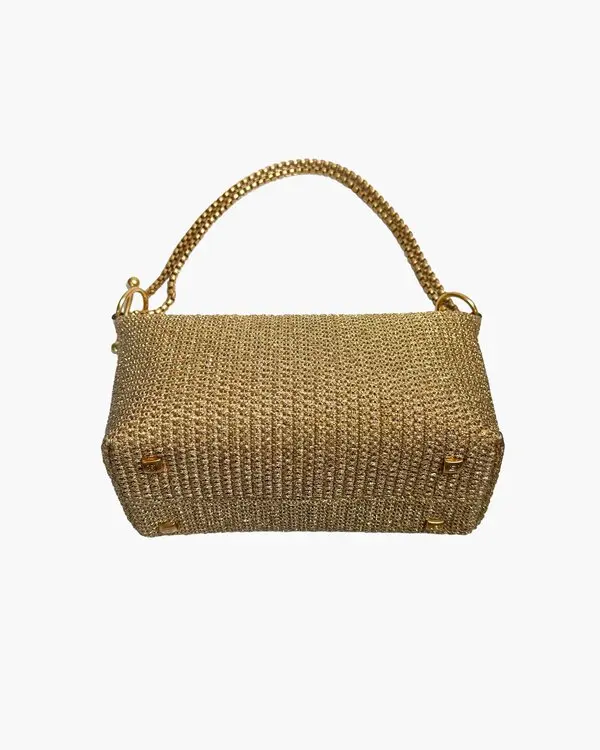 Eric Javits Aurelia Midas Metallic Knit Pouch With Leather Trim