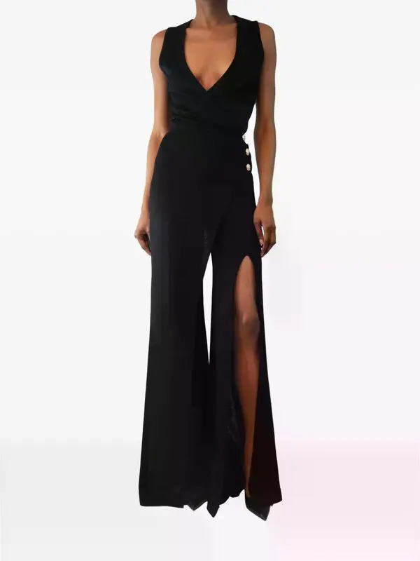 Balmain Wrap Sleeveless Jumpsuit With Gold-tone Hardware - Black