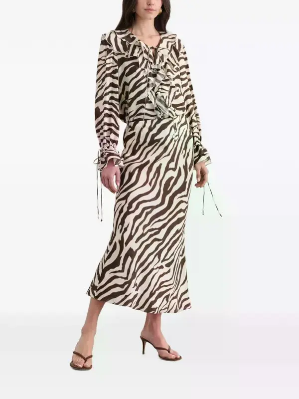 TOCCIN Zebra-print High-waisted Maxi Skirt
