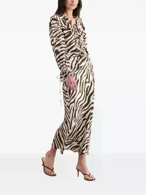 TOCCIN Zebra-print High-waisted Maxi Skirt