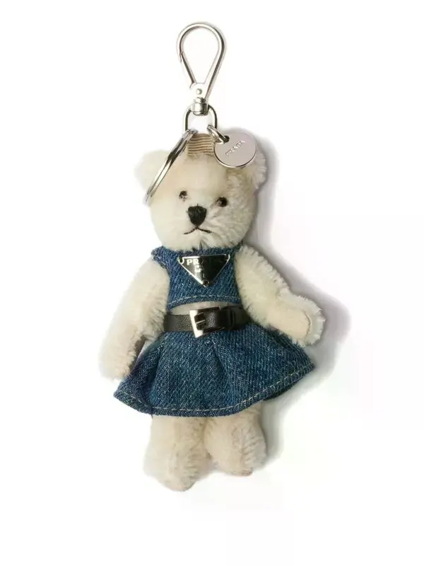 Prada Teddy-bear Logo-plaque Keyring - White