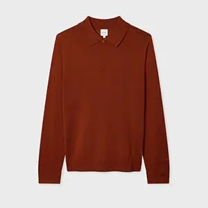 Paul Smith Rust Brown Washable Merino Wool Polo Shirt - Orange