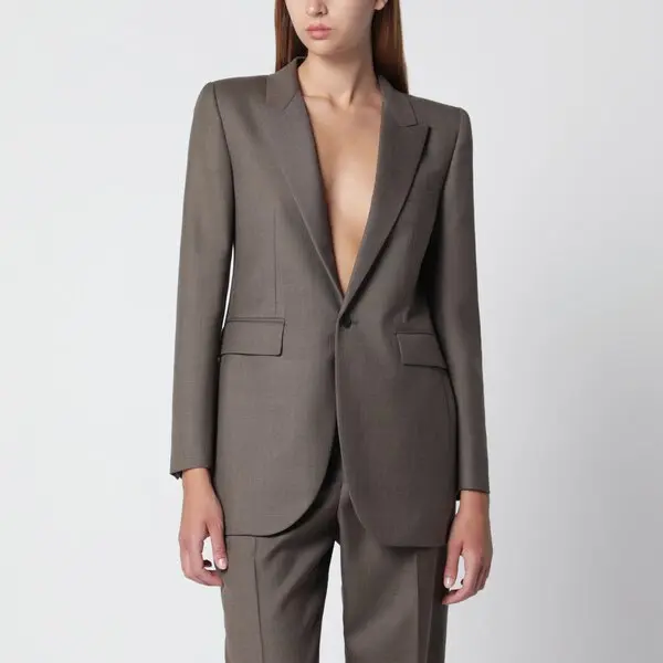 Saint Laurent Taupe Virgin Wool Single-breasted Jacket - Brown