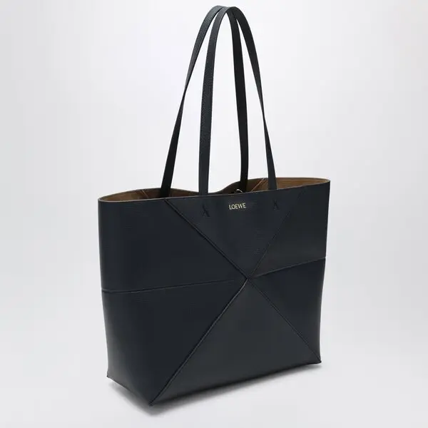 Loewe Medium Fold Tote Bag In Navy Leather