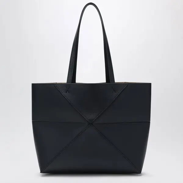 Loewe Medium Fold Tote Bag In Navy Leather