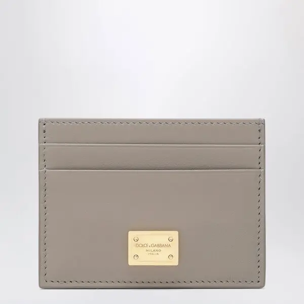 Dolce & Gabbana Taupe Leather Card Holder With Logo Plaque - Beige