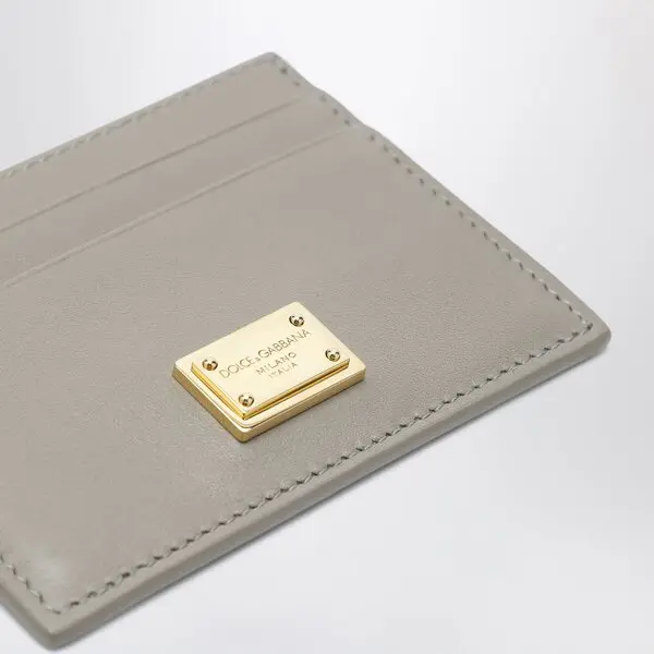 Dolce & Gabbana Taupe Leather Card Holder With Logo Plaque