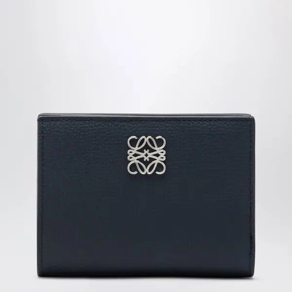 Loewe Anagram Compact Wallet In Hammered Calfskin, Navy - Blue