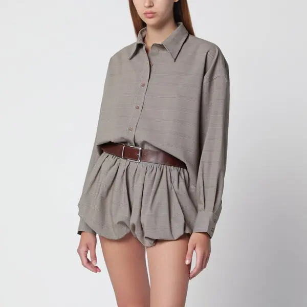 THE FRANKIE SHOP Arlen Boxy Cropped Checked Shirt - Beige