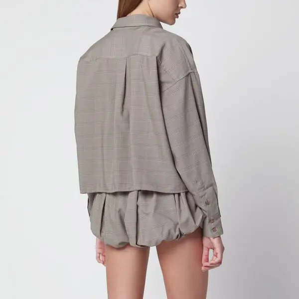 THE FRANKIE SHOP Arlen Boxy Cropped Checked Shirt - Beige