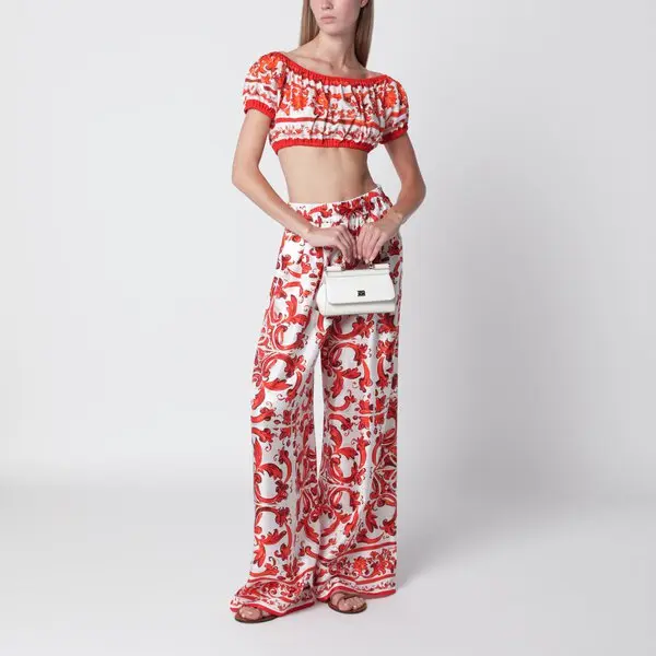 Dolce & Gabbana Wide-leg Silk Pants With Maiolica Print - Orange