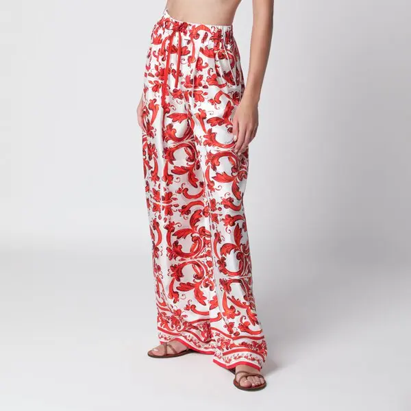 Dolce & Gabbana Wide-leg Silk Pants With Maiolica Print - Orange