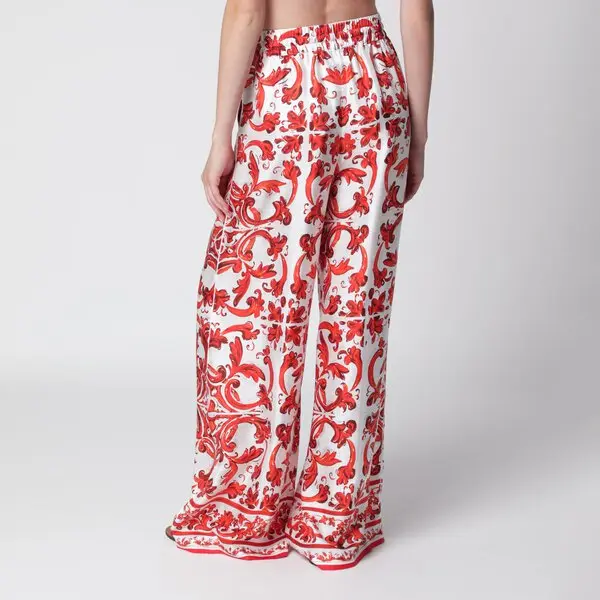 Dolce & Gabbana Wide-leg Silk Pants With Maiolica Print - Orange