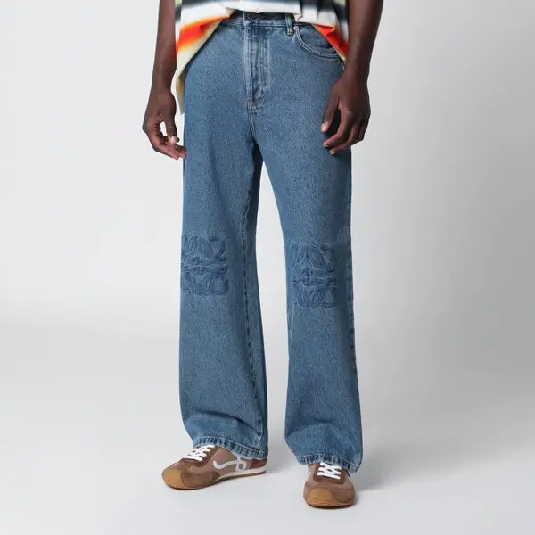 Loewe Baggy Anagram Embroidered Jeans In Washed Cotton Denim