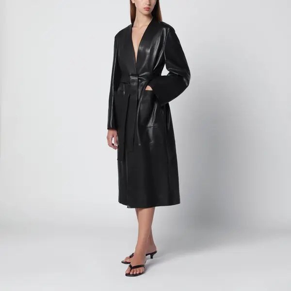 Nour Hammour Ruelle Belted Leather Coat - Black