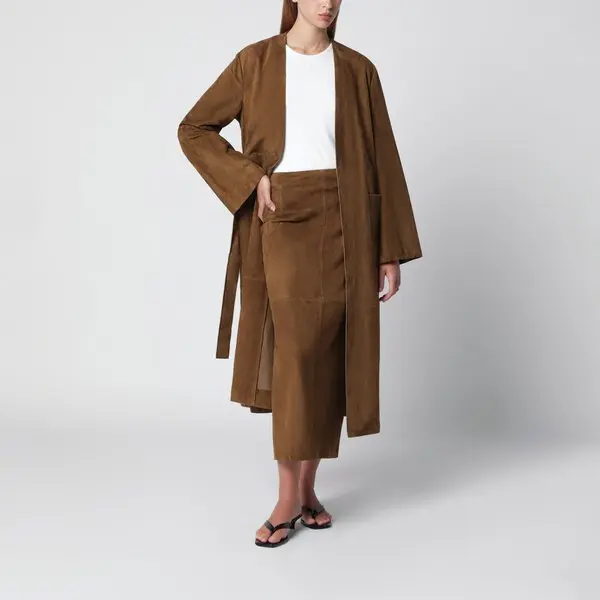 Nour Hammour Suede Leather Belted Coat
