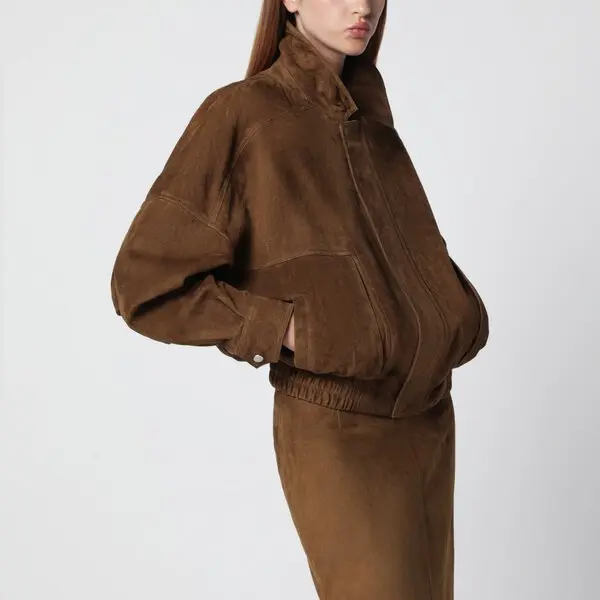 Nour Hammour Dalma Suede Bomber Jacket - Brown