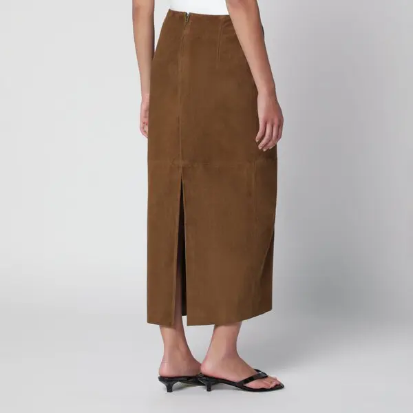 Nour Hammour Suede Maxi Skirt With Back Zip And Rear Slit - Brown