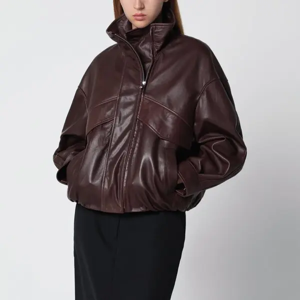 Nour Hammour Roland Leather Bomber Jacket - Brown
