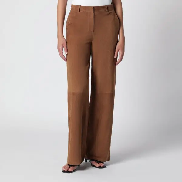 Nour Hammour Suede Wide-leg Trousers - Brown
