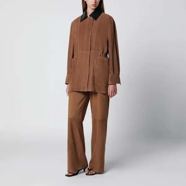 Nour Hammour Suede Wide-leg Trousers - Brown