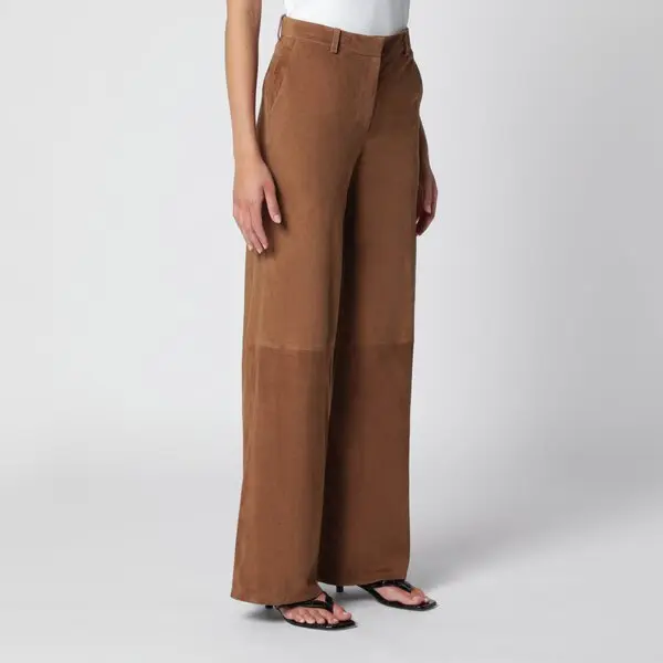 Nour Hammour Suede Wide-leg Trousers - Brown