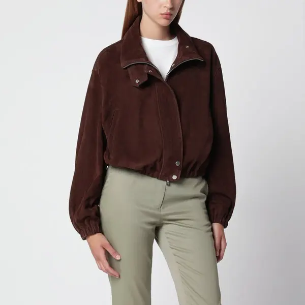 Nour Hammour Pia Suede Leather Bomber Jacket - Brown