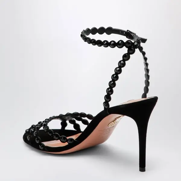 AQUAZZURA Tequila Embellished Suede Stiletto Sandals - Black