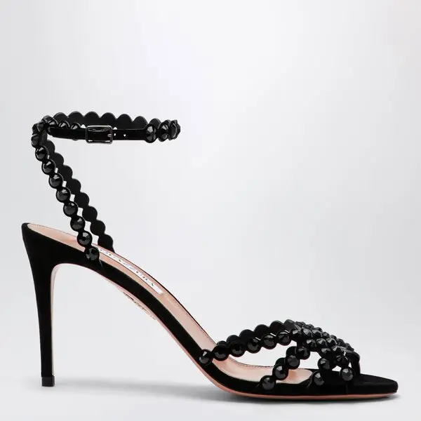 AQUAZZURA Tequila Embellished Suede Stiletto Sandals - Black