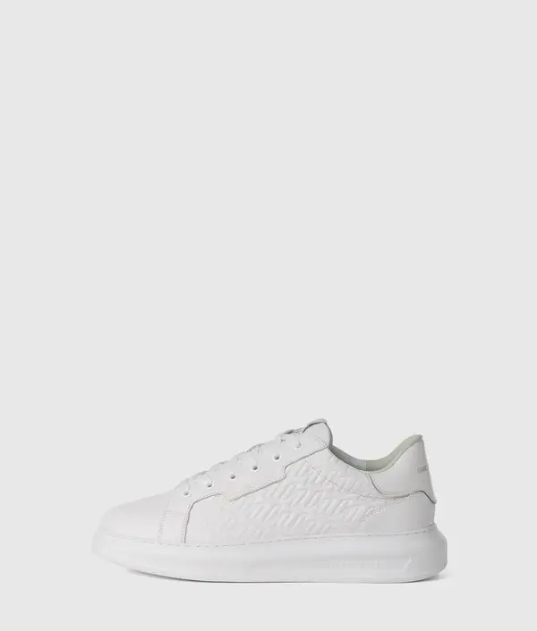 Karl Lagerfeld Monogram Embossed Tumbled Leather Lace-up Sneakers - White