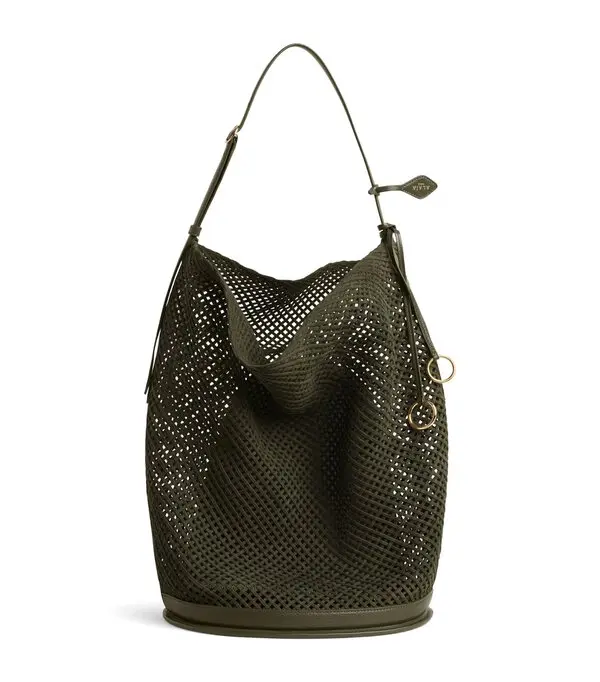 Alaïa Large Suede Net Hip Bucket Bag - Green