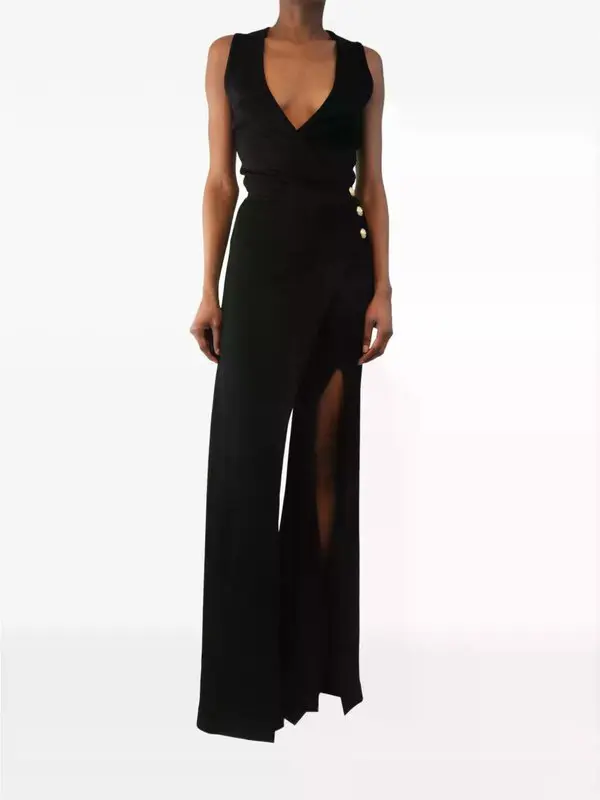 Balmain Sleeveless Wrap Jumpsuit With Gold-tone Hardware - Black