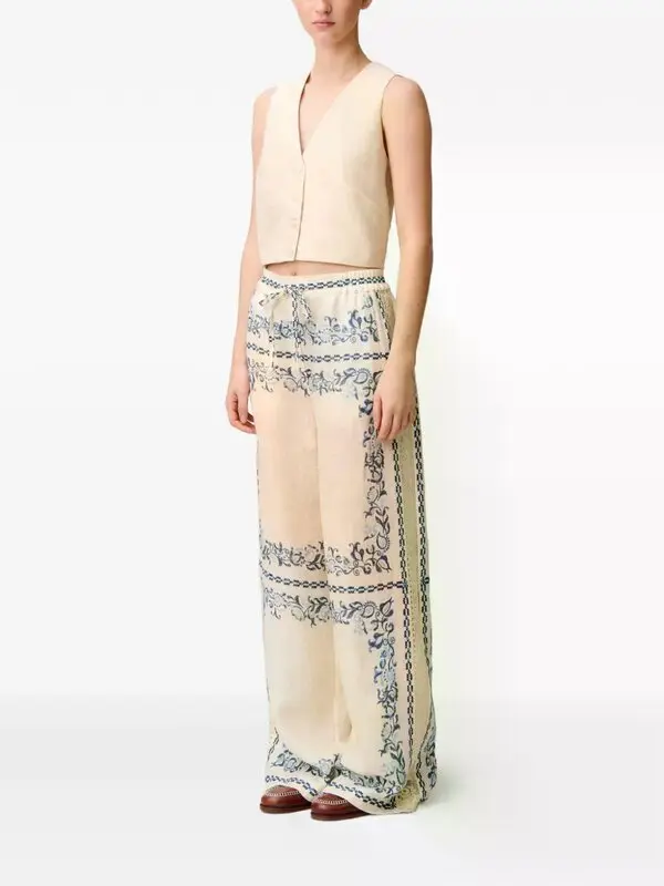 Claudie Pierlot Floral Print Linen Trousers - Neutrals