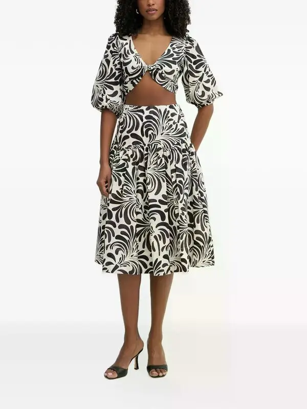 TWINSET Graphic Print Puff-sleeve Midi Skirt Set