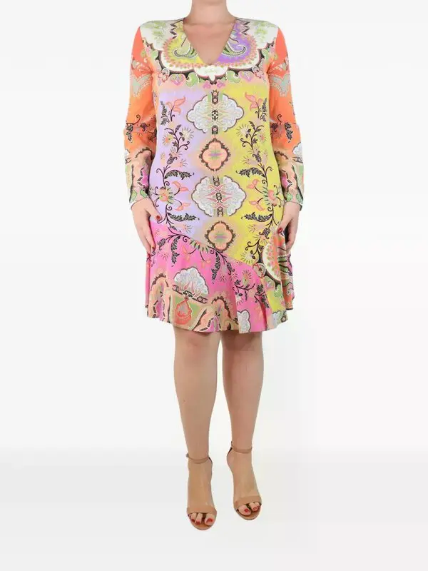 Etro Paisley Floral Print V-neck Dress - Orange