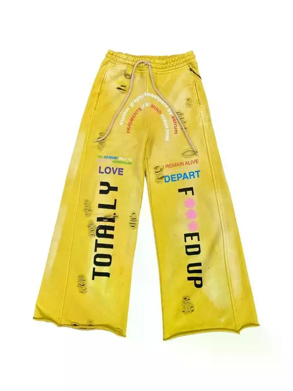 ASTRUM Distressed Wide-leg Track Pants - Yellow