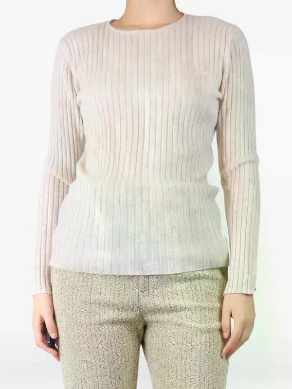 ALLUDE Ribbed Cashmere Crew Neck Sweater - Neutrals