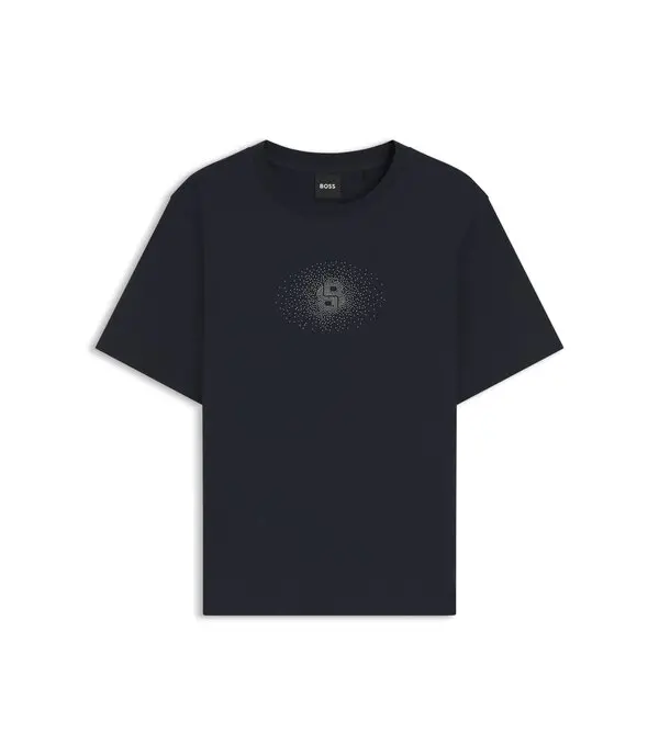 BOSS Regular-fit Cotton T-shirt With Double B Monogram Embroidery - Dark Blue