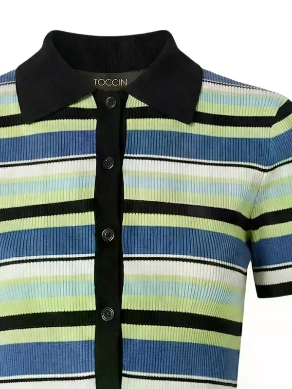 TOCCIN Shae Striped Ribbed-knit Polo Shirt