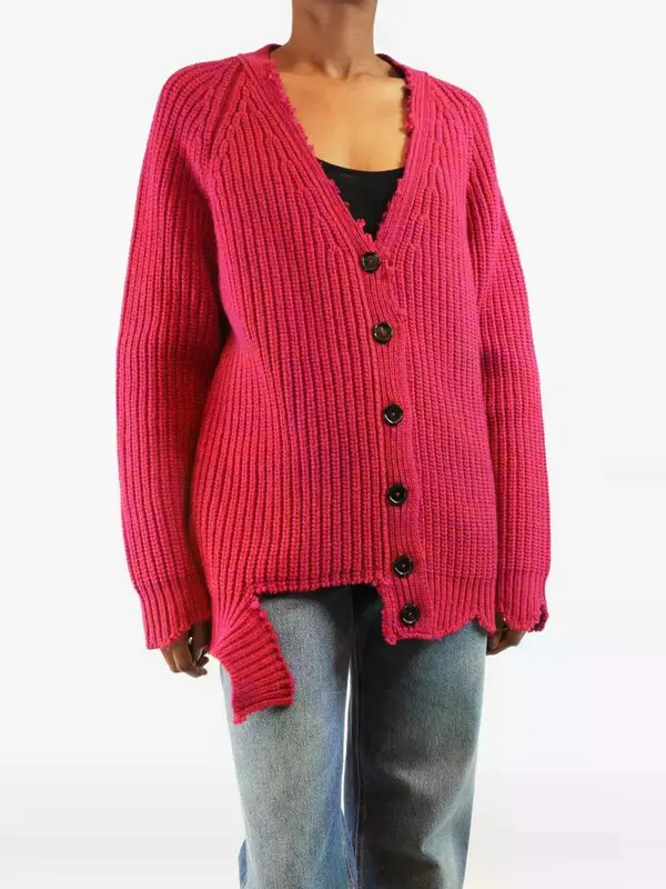Marni Distressed Chunky Knit V-neck Cardigan