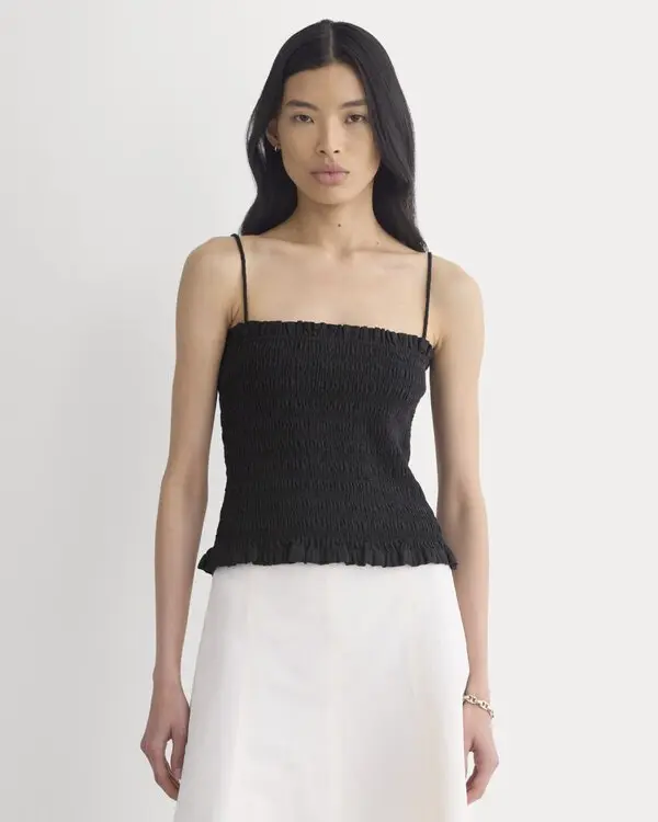 Everlane Gauze Smocked Cami Top - Black