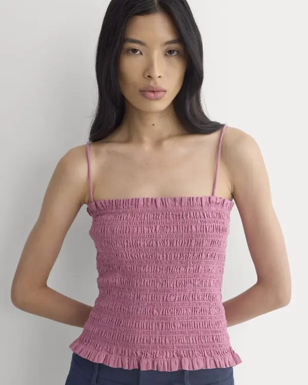 Everlane Gauze Smocked Cami Top - Heather Rose