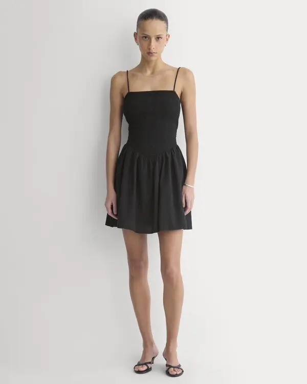 Everlane Gauze Smocked Mini Dress - Black